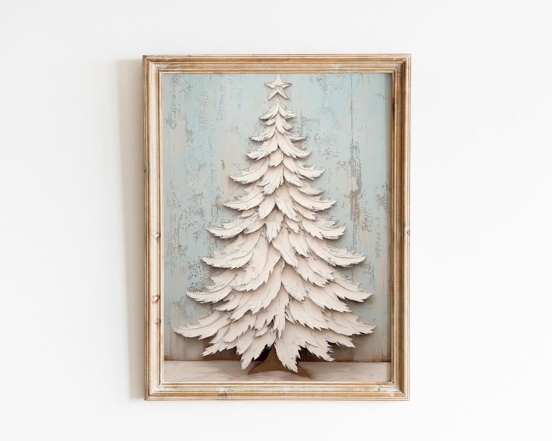 Elegant White Christmas Tree Oil Painting, Holiday Decor Gift ...