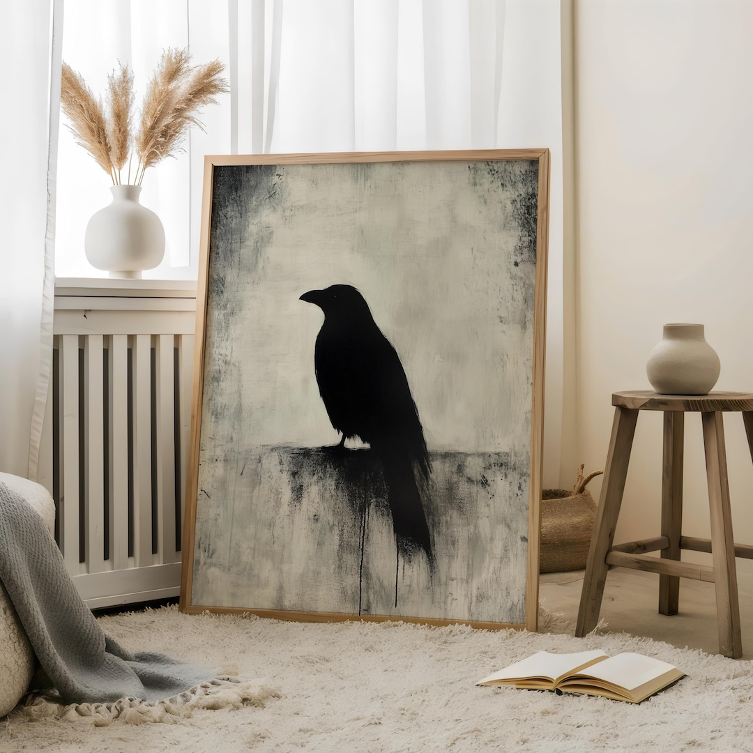 Rustic Oil Paint Raven-gothic Crow,animal Portrait,moody Raven Vintage ...