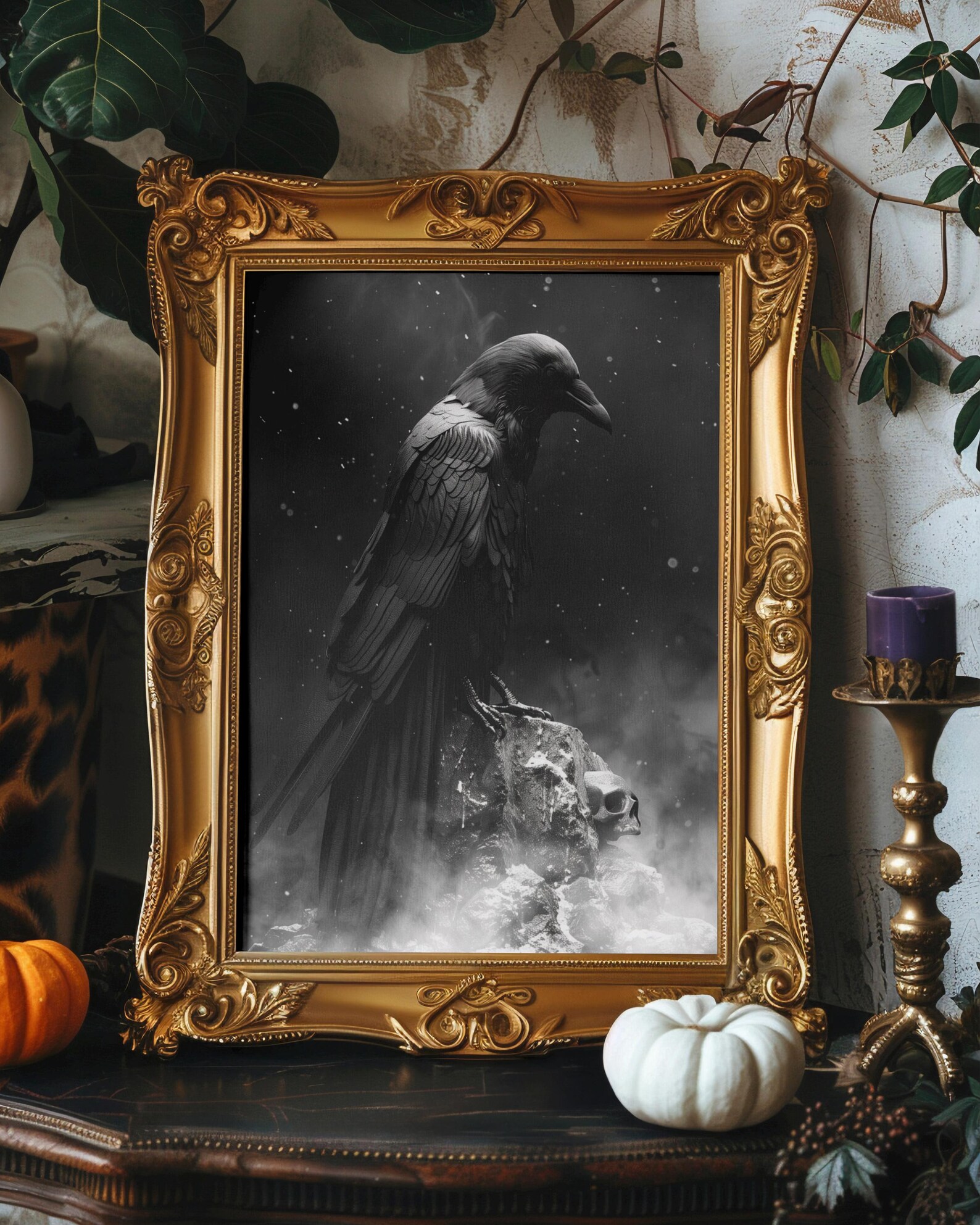 Victorian Gothic Raven-gothic Crow, Animal Portrait,moody Raven Vintage ...