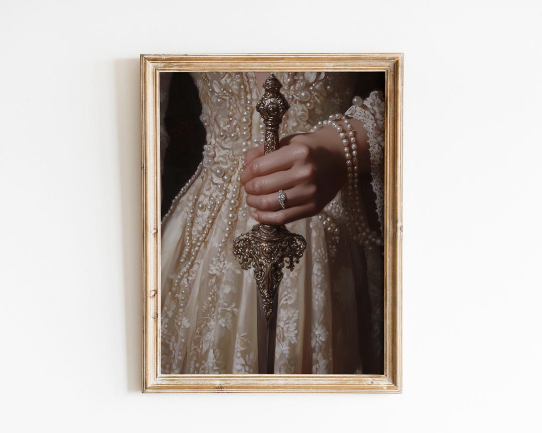 Victorian Woman With Sword-baroque Wall Art, Dark Academia Decor ...