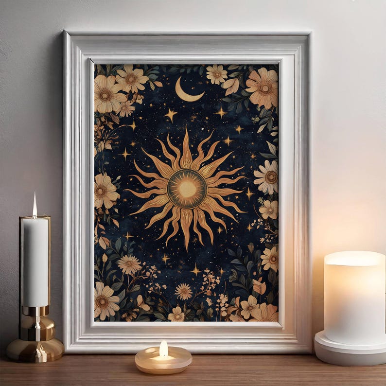 Sun and Moon,whimsigoth Decor,tarot Card Prints,celestial Sun and Moon ...