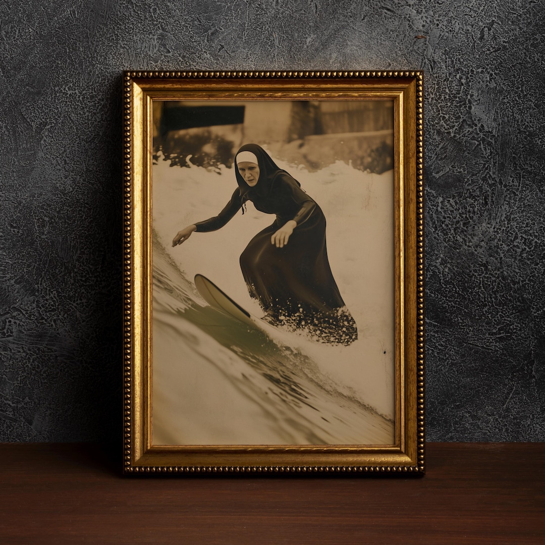 Surfing Nun - Surfer Prints,surf Vintage,old Surfing Art,funny Surfing ...