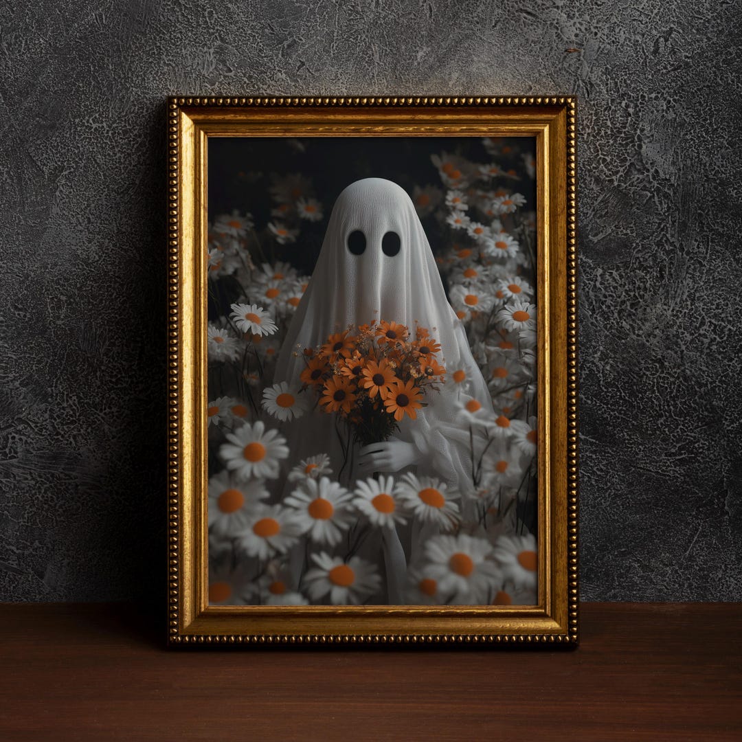 The Ghost With the Daisy,floral Halloween Wall Art, Floral Ghost ...