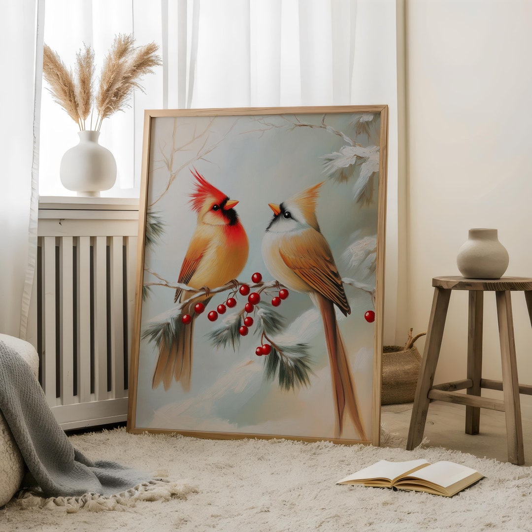 Vintage Red Cardinal -winter Bird Wall Art,retro Bird Print,christmas ...