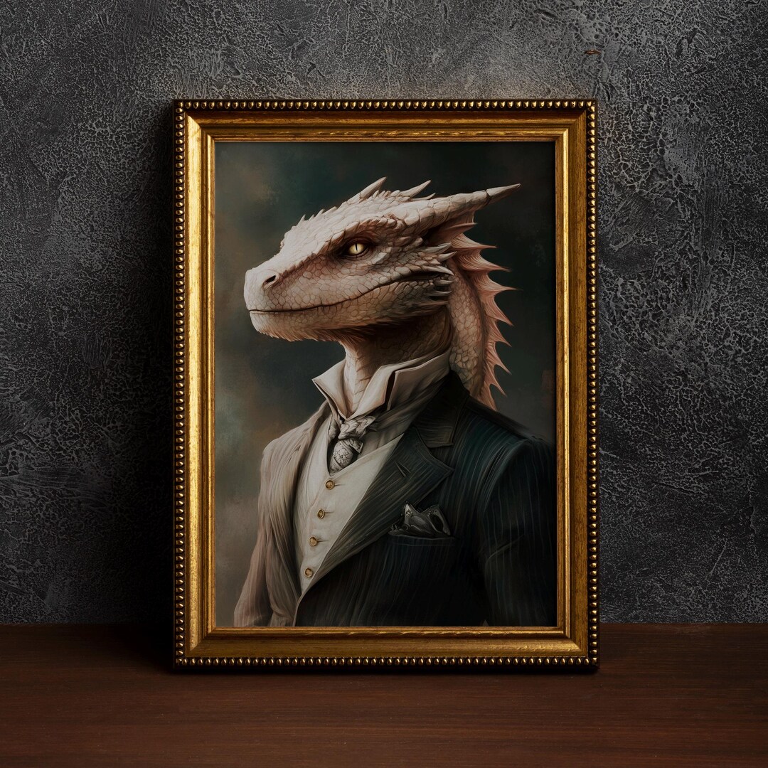 Victorian Dragon Oil Painting,dark Academia Wall Art, Gothic Room Decor ...