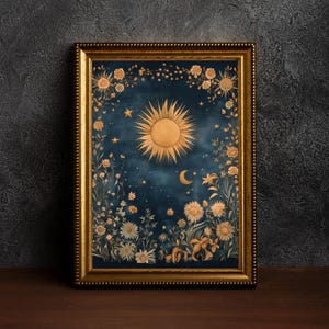 Sun and Moon,whimsigoth Decor,tarot Card Prints,celestial Sun and Moon ...