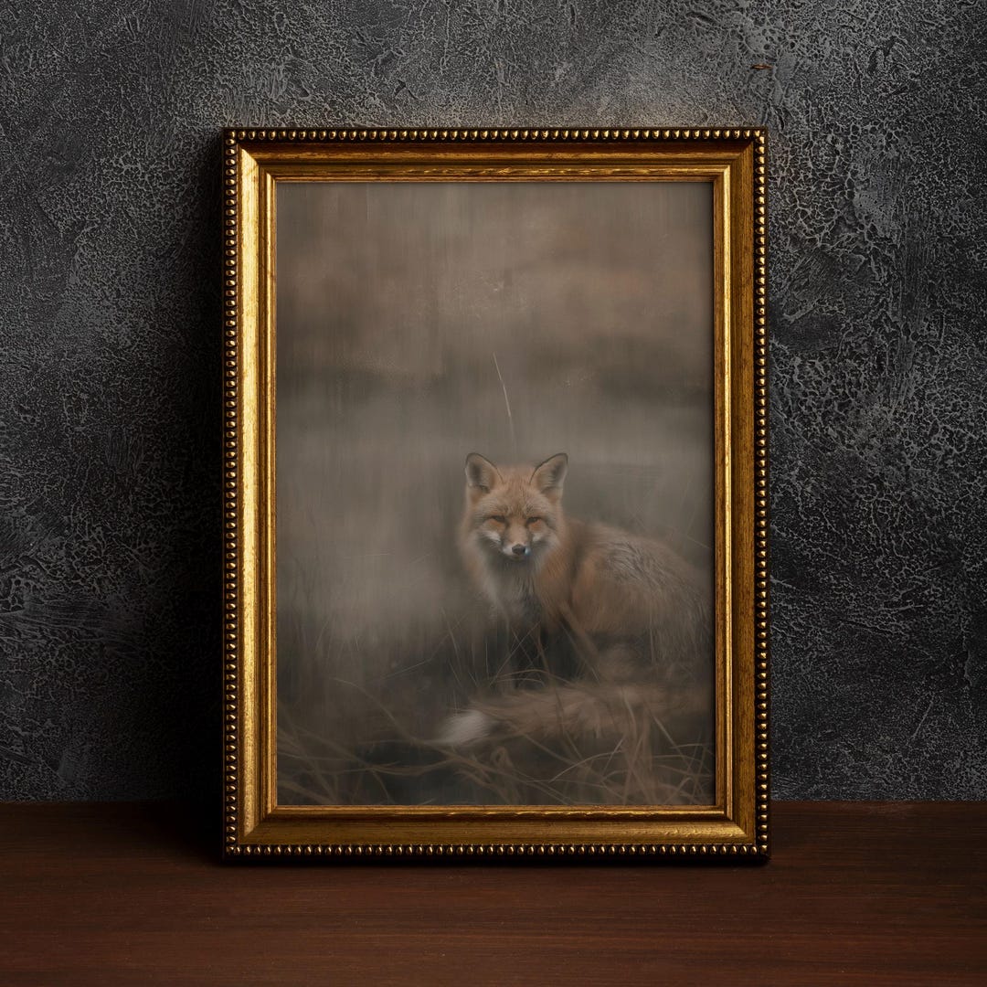 Antique Fox Oil Painting,rustic Cottagecore Fox Print,dark Academia ...