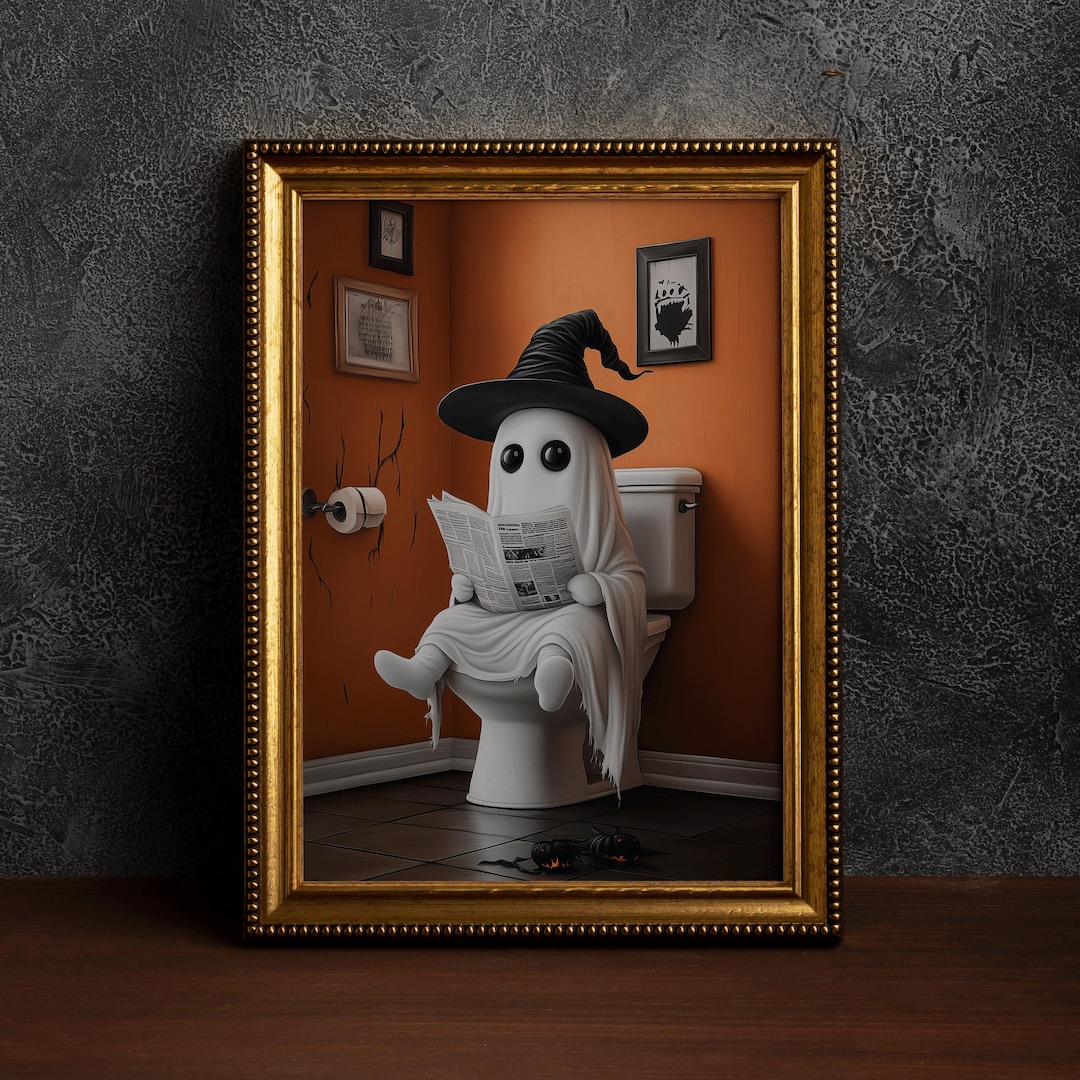 Ghost on Toilet ,halloween Wall Art,whimsigoth Bathroom Decor,ghost in ...