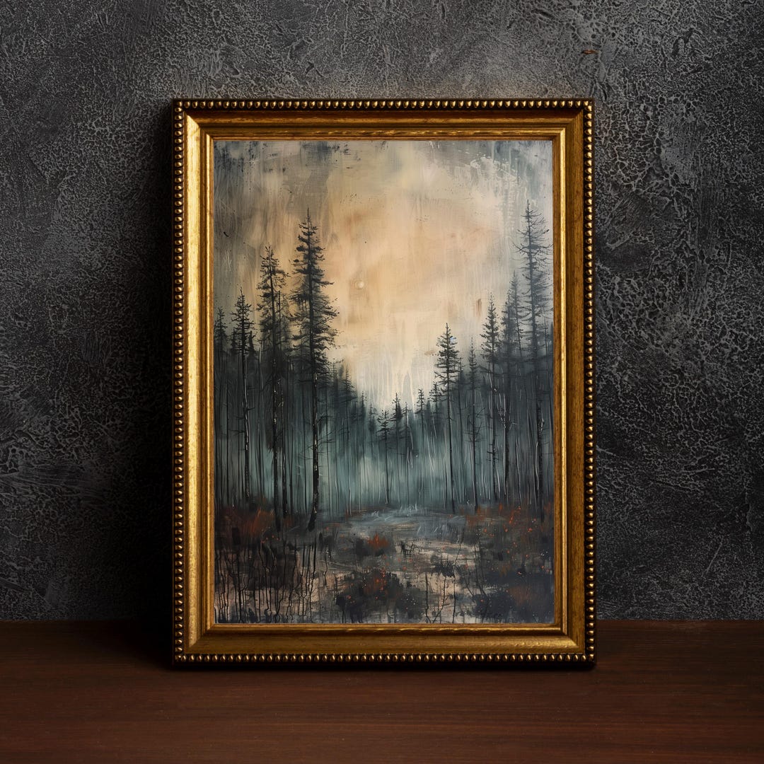 Rustic Forest Landscape Painting,vintage Art Prints,moody Landscape ...
