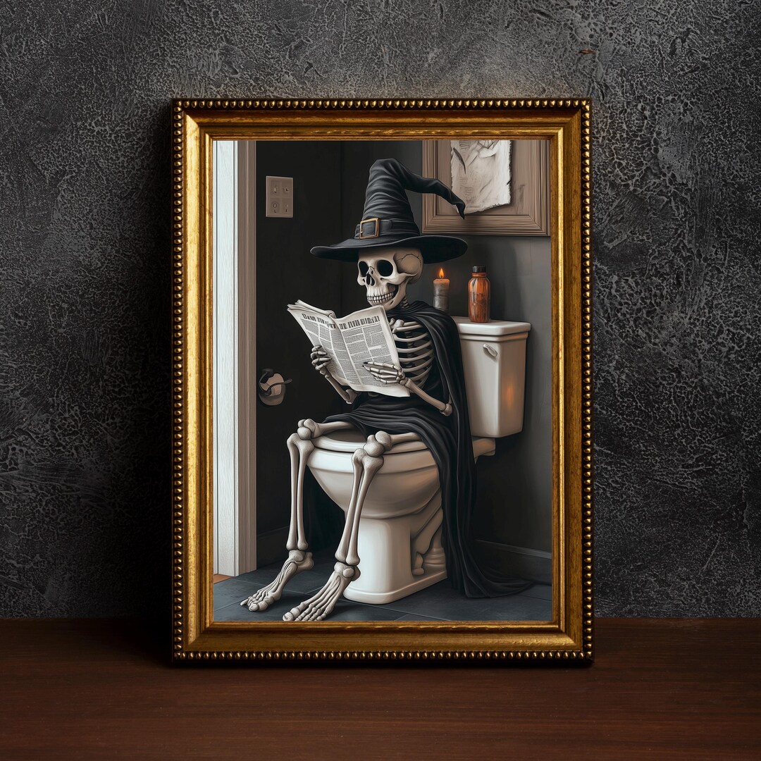 Skeleton on Toilet- Halloween Decor Bathroom,moody Bathroom Wall Art ...