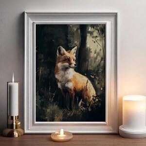 Antique Fox Oil Painting,dark Academia Wall Art, Gothic Fox Room Decor ...