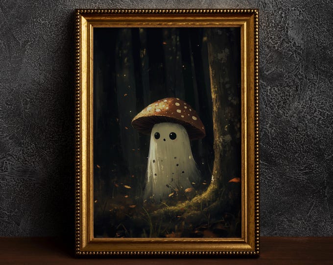 Spooky Cute Mushroom Forest Ghost, Ghost Wall Art, Ghost Home Décor ...