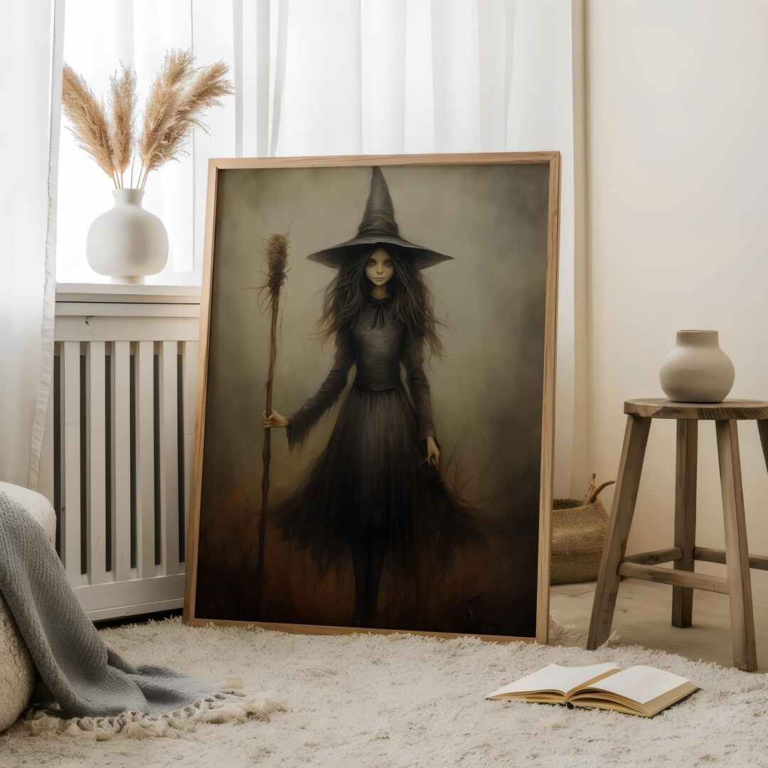 Oil Painting Little Witch,mystical Witch,witch Silhouette Print,dark ...