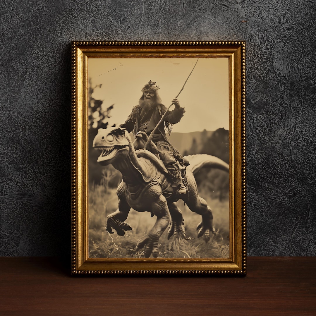 Dinosaur Cowboy Sasquatch -dark Academia Print,gothic Prints,old Photo ...