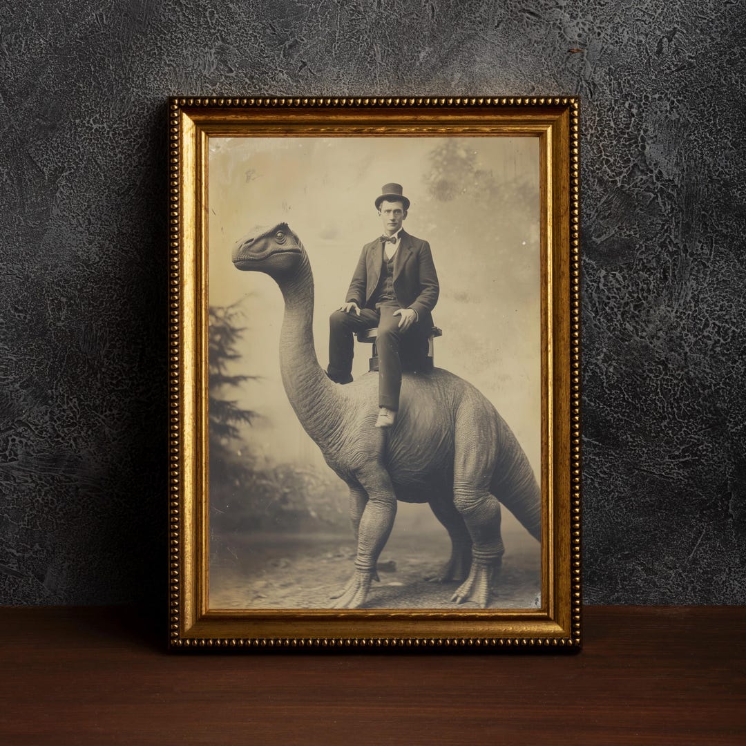 Dinosaur Cowboy -dark Academia Print,vintage Gothic Prints,old Photo ...