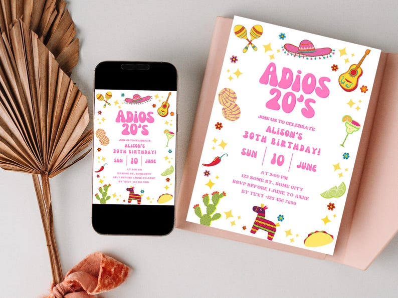 Adios 20s Invite, Adios to My Twenties Invite, Mexican Party Invite ...