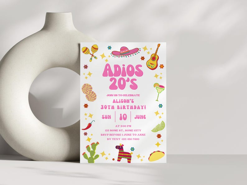 Adios 20s Invite, Adios to My Twenties Invite, Mexican Party Invite ...