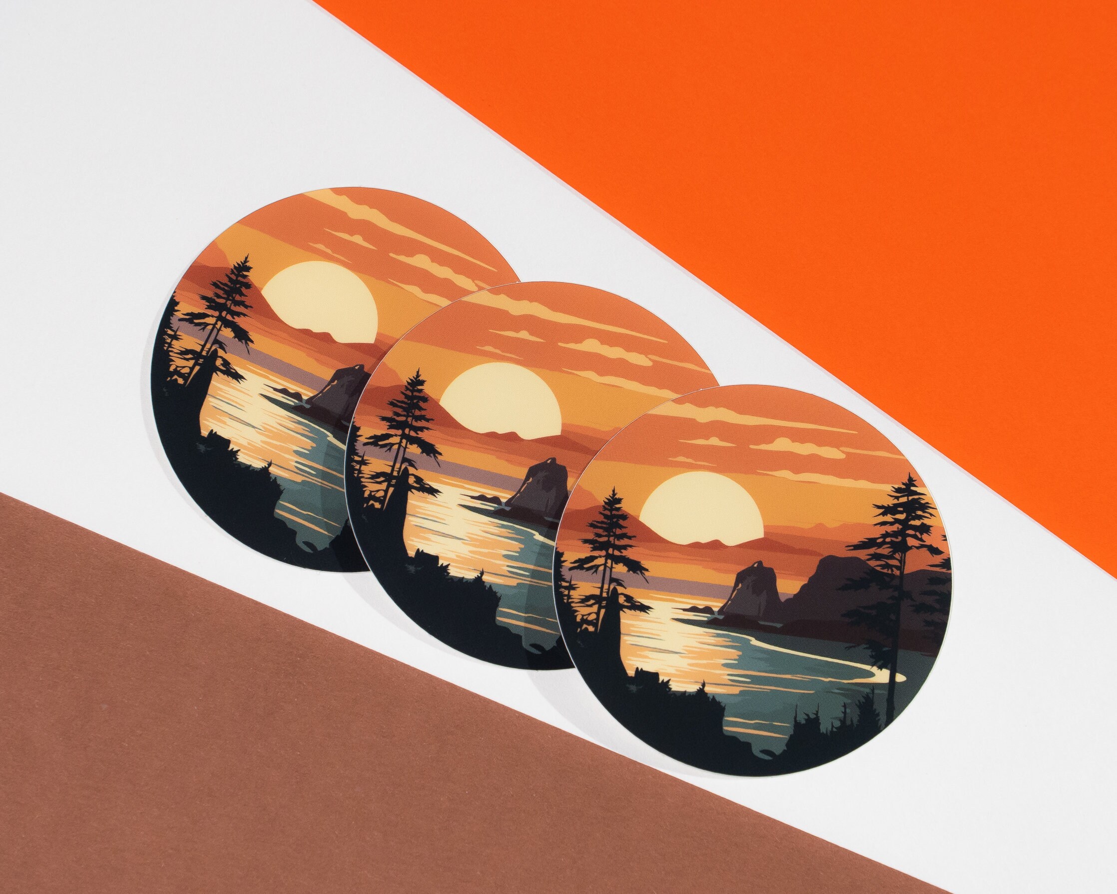 PNW Coast Sunset Sticker Vinyl Decal of Rocky Beach in Washington ...