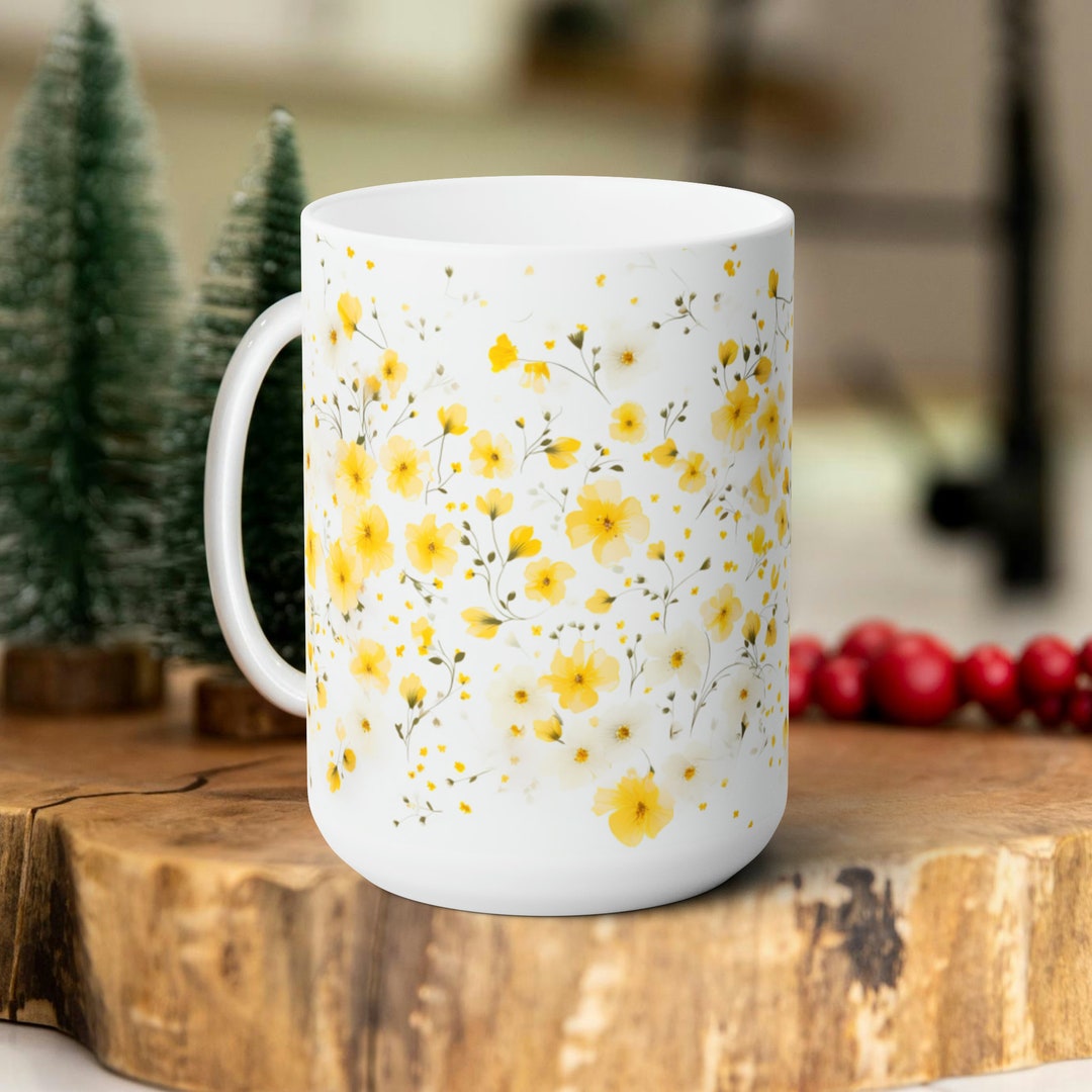 Pressed Flowers Mug, Cottagecore, Coffee Mug, Tea Cup, Pastel Floral ...