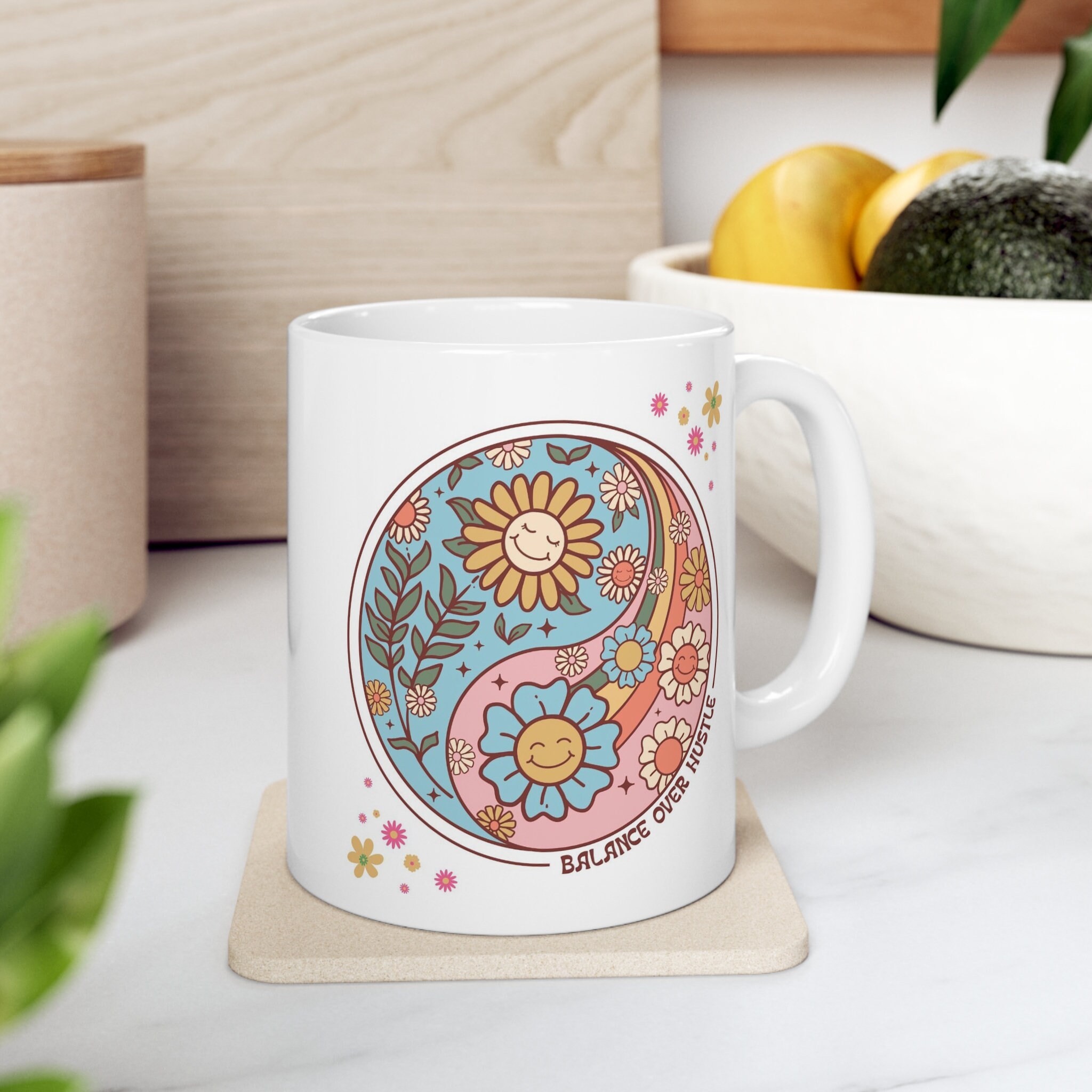 Boho Coffee Mug Yin Yang Coffee Mug Groovy Coffee Mug Boho Flower Mug ...
