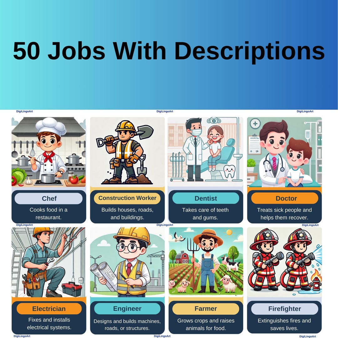 50 Printable Jobs Flashcards With Descriptions Montessori Homeschool ...