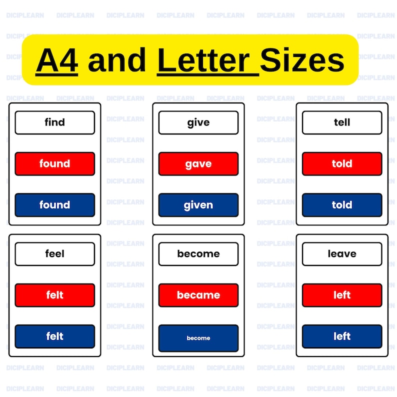Irregular Verbs Flashcards: ESL Learning (printable PDF) - Etsy Australia