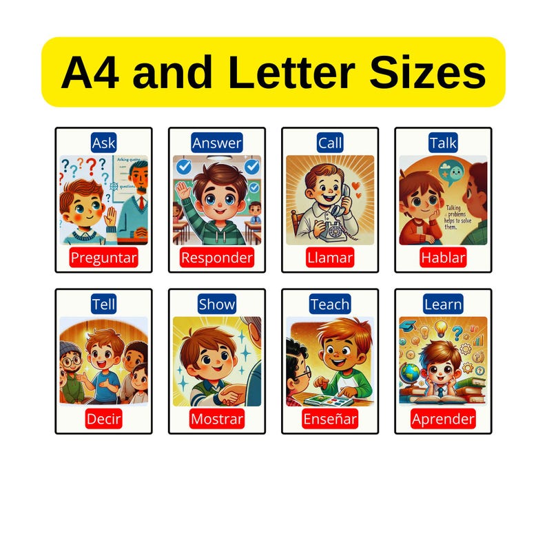 Español - Inglés 100 tarjetas imprimibles de verbos básicos | Tarjetas ...