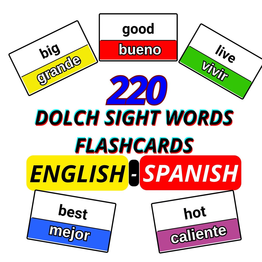 Spanish English Dolch Sight Words Flashcards | Bilingual Learning (PDF ...