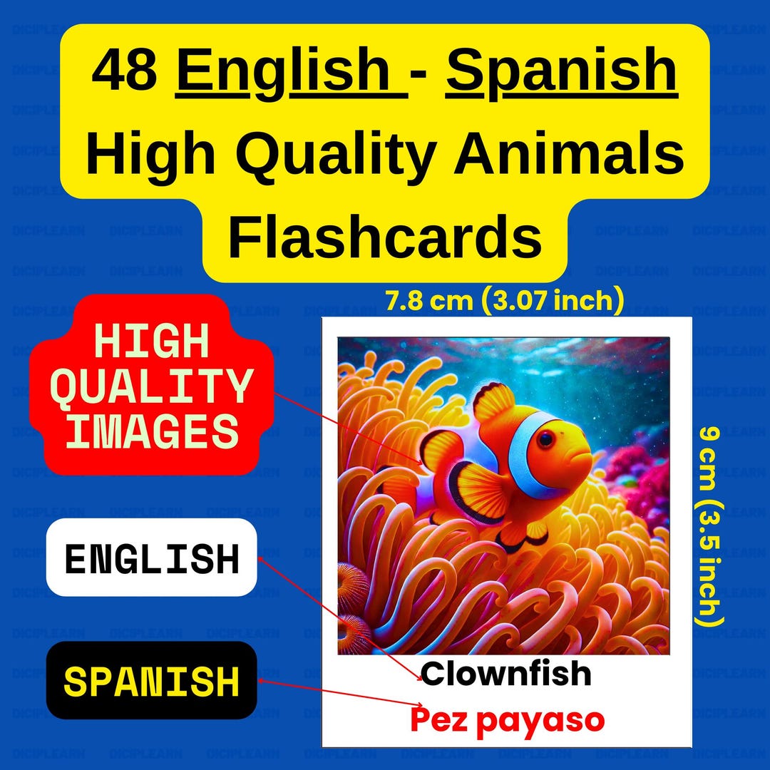 48 English-spanish Realistic Animal Flashcards – Farm, Forest, Sea ...