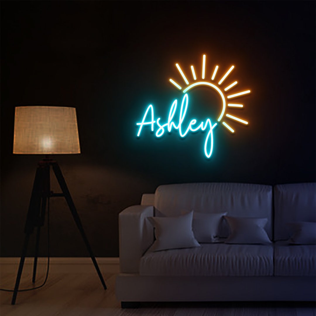 Custom Name Sun Neon Sign Sunburst Led Light Solar Light - Etsy