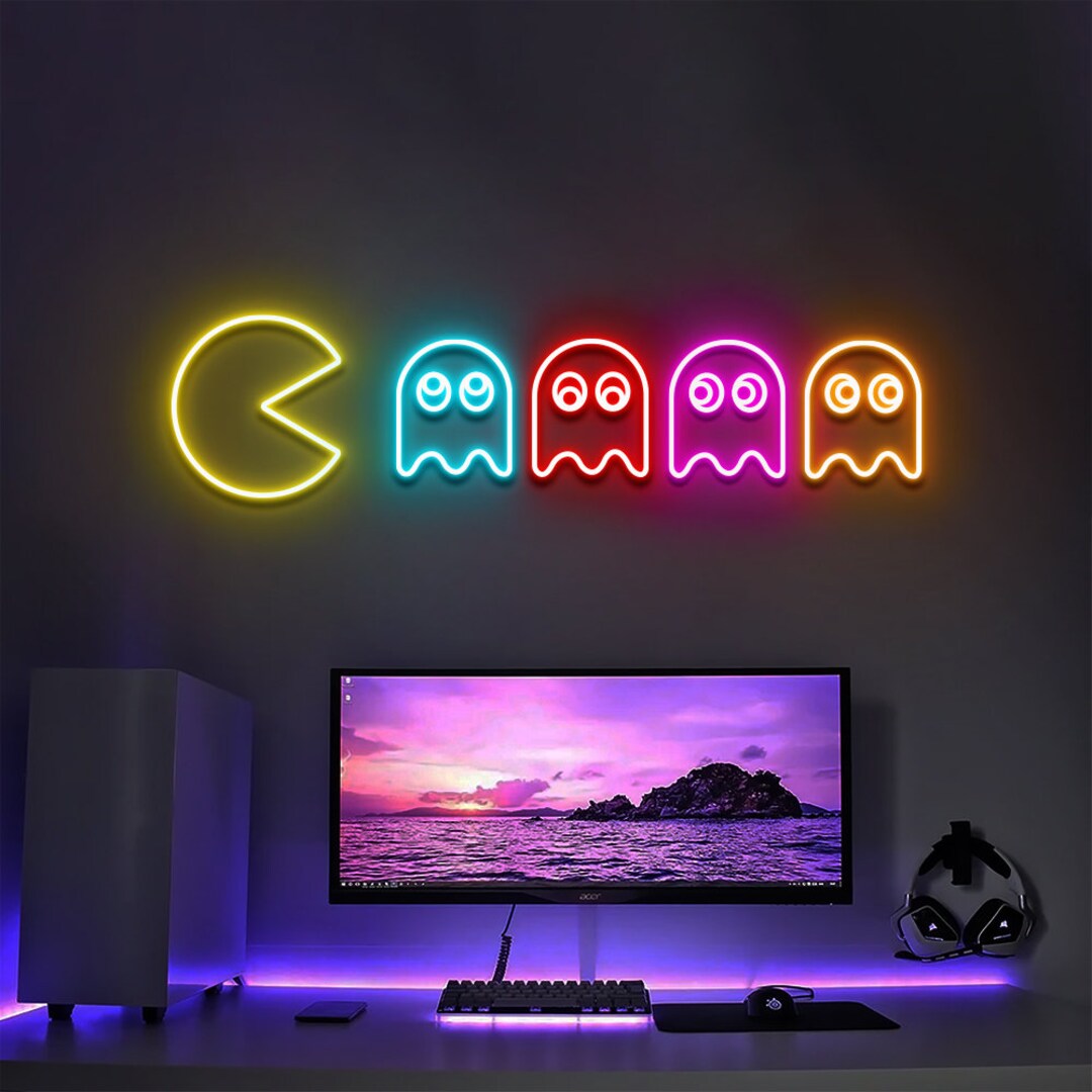 Pac-man Neon Sign Custom Led Neon Light Sign Gaming Room - Etsy UK