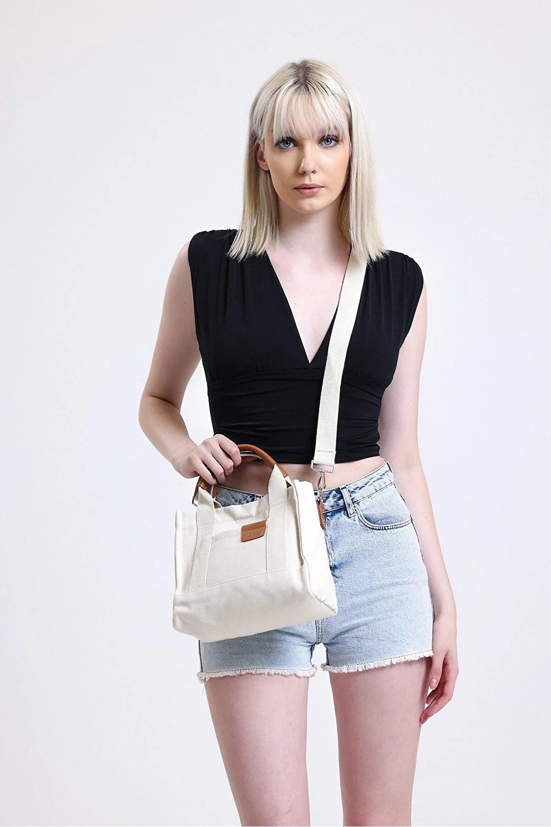 Mini Canvas Tote Bag - Mini Tote Bag With Pockets- Small Tote Purse ...