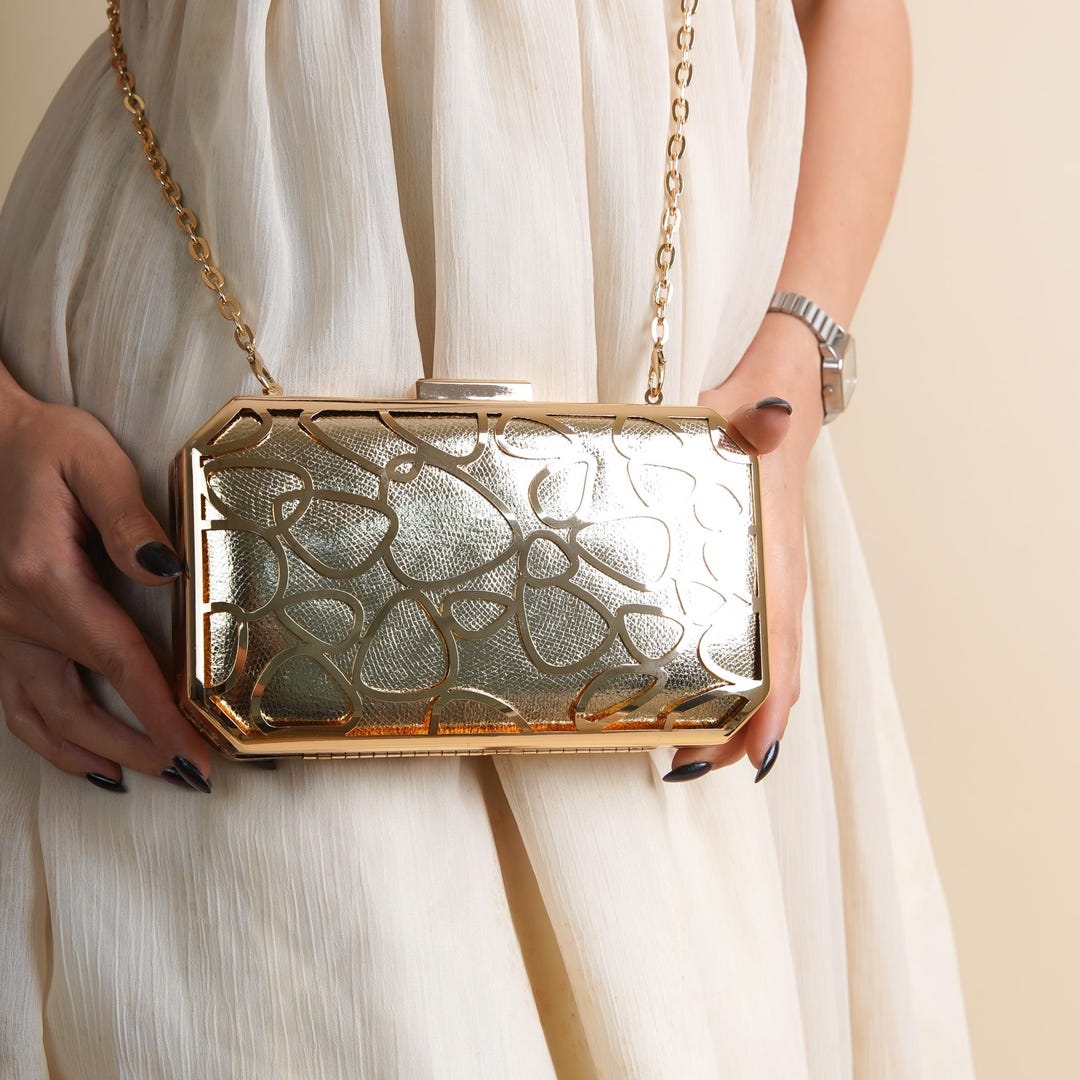 Gold Clutch Bag - Gold Evening Purse - Elegant Metallic Gold Geometric ...