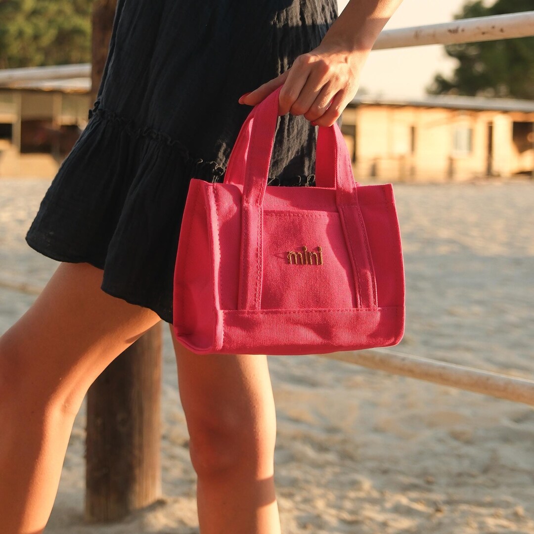Pink Tote Bag - Mini Tote Bag - Pink Canvas Tote Bag - Cute Tote With ...