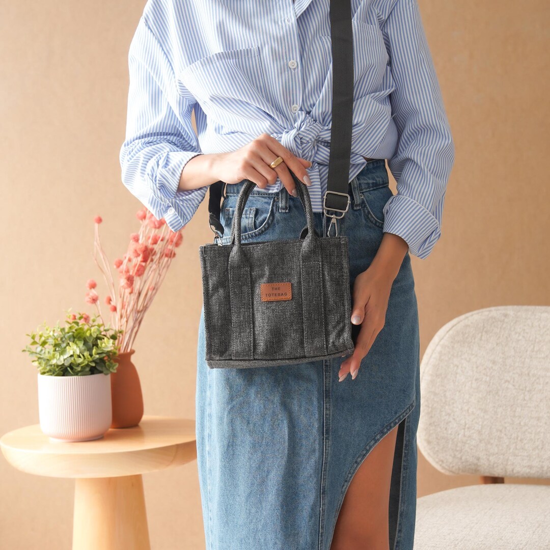 Mini Canvas Tote Gray Tote Bag Small Women Bag Top Handle Tote Bag ...