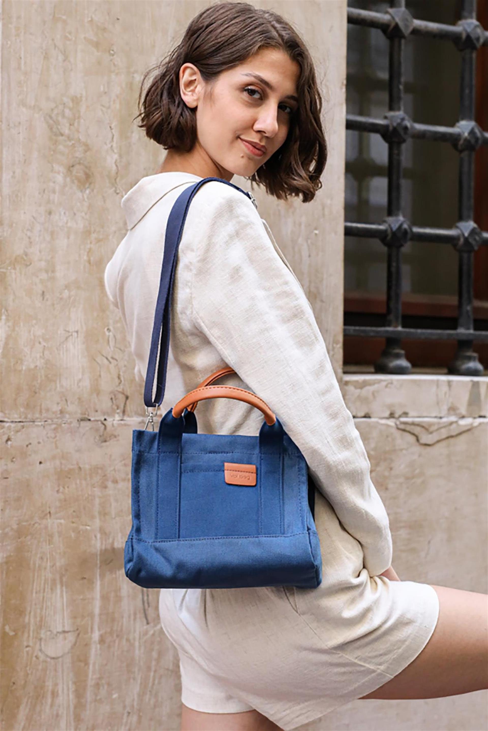 Small Tote Bag Navy Blue Tote Bag Mini Canvas Tote Bag Women Shoulder ...