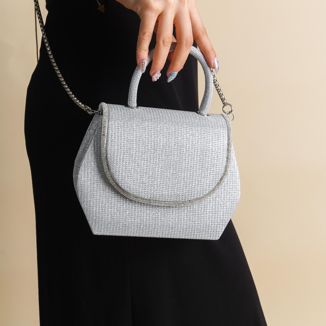 Silver Clutch Bag Silver Evening Bag Silver Bridal Clutch Glitter ...