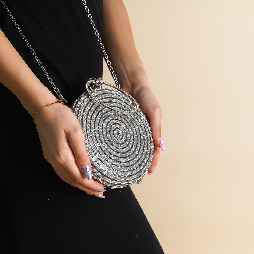 Silver Round Clutch Silver Clutch Bags Evening Clutch Silver Silver ...