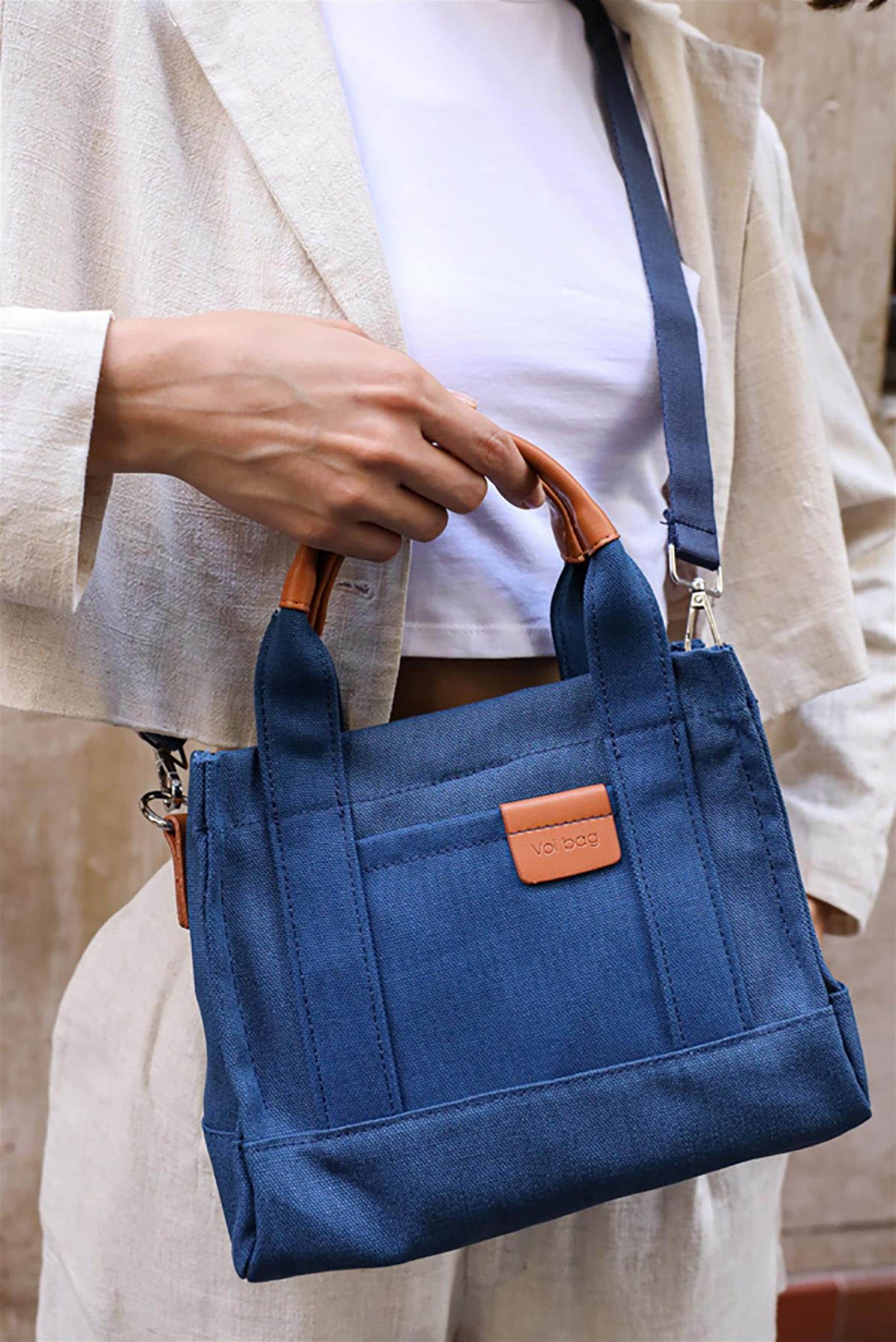 Small Tote Bag Navy Blue Tote Bag Mini Canvas Tote Bag Women Shoulder ...