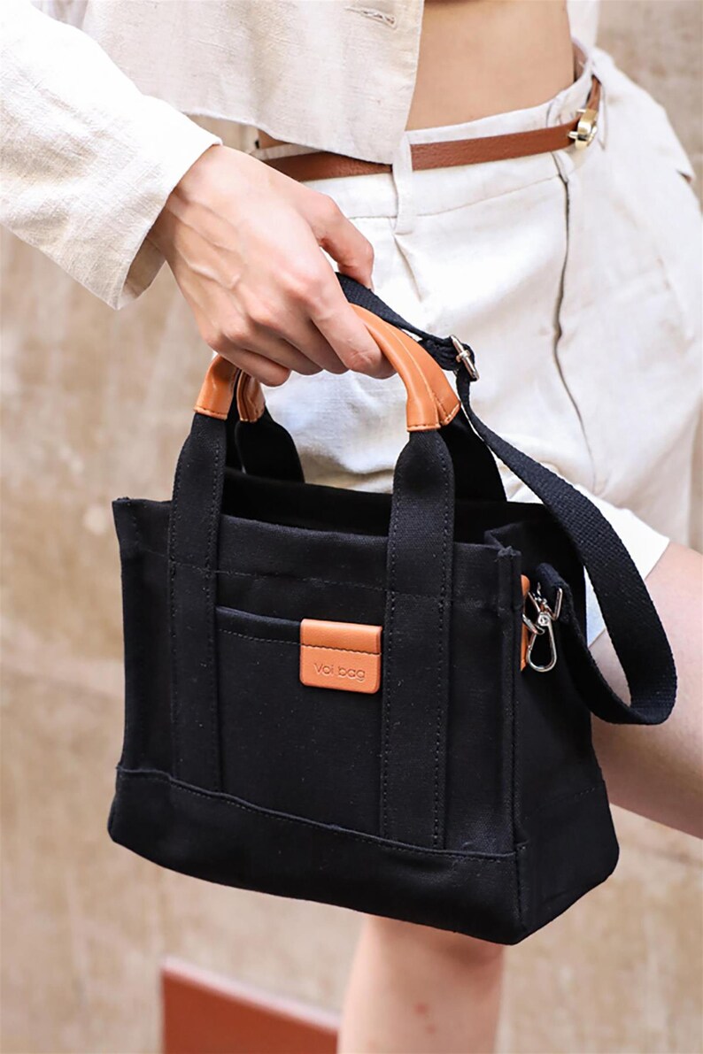 Black Mini Tote Bag - Small Black Tote Bag - Small Canvas Tote Bag ...