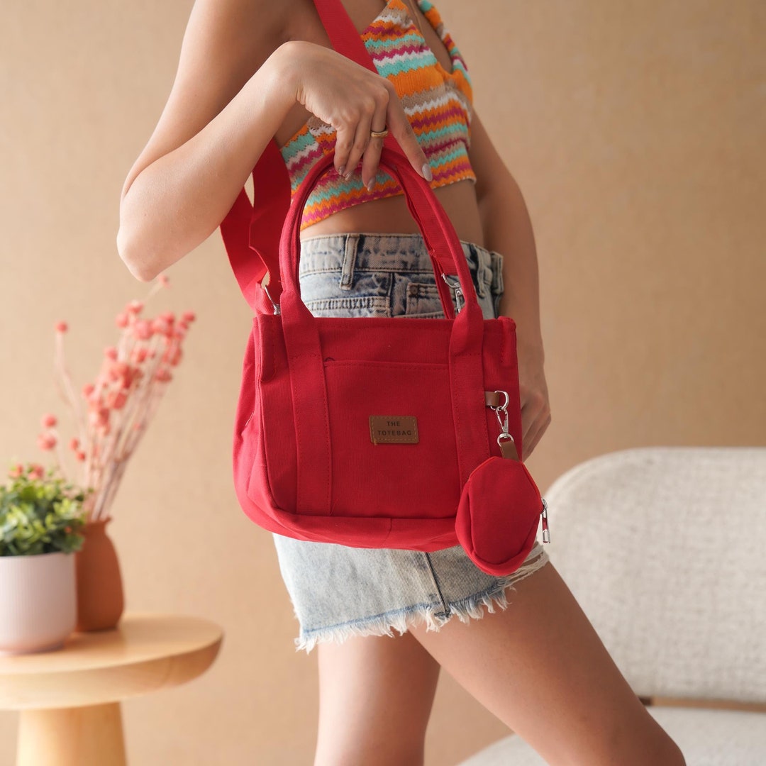 Red Crossbody Tote Bag, Small Red Tote Bag, Crossbody Small Bag, Mini ...