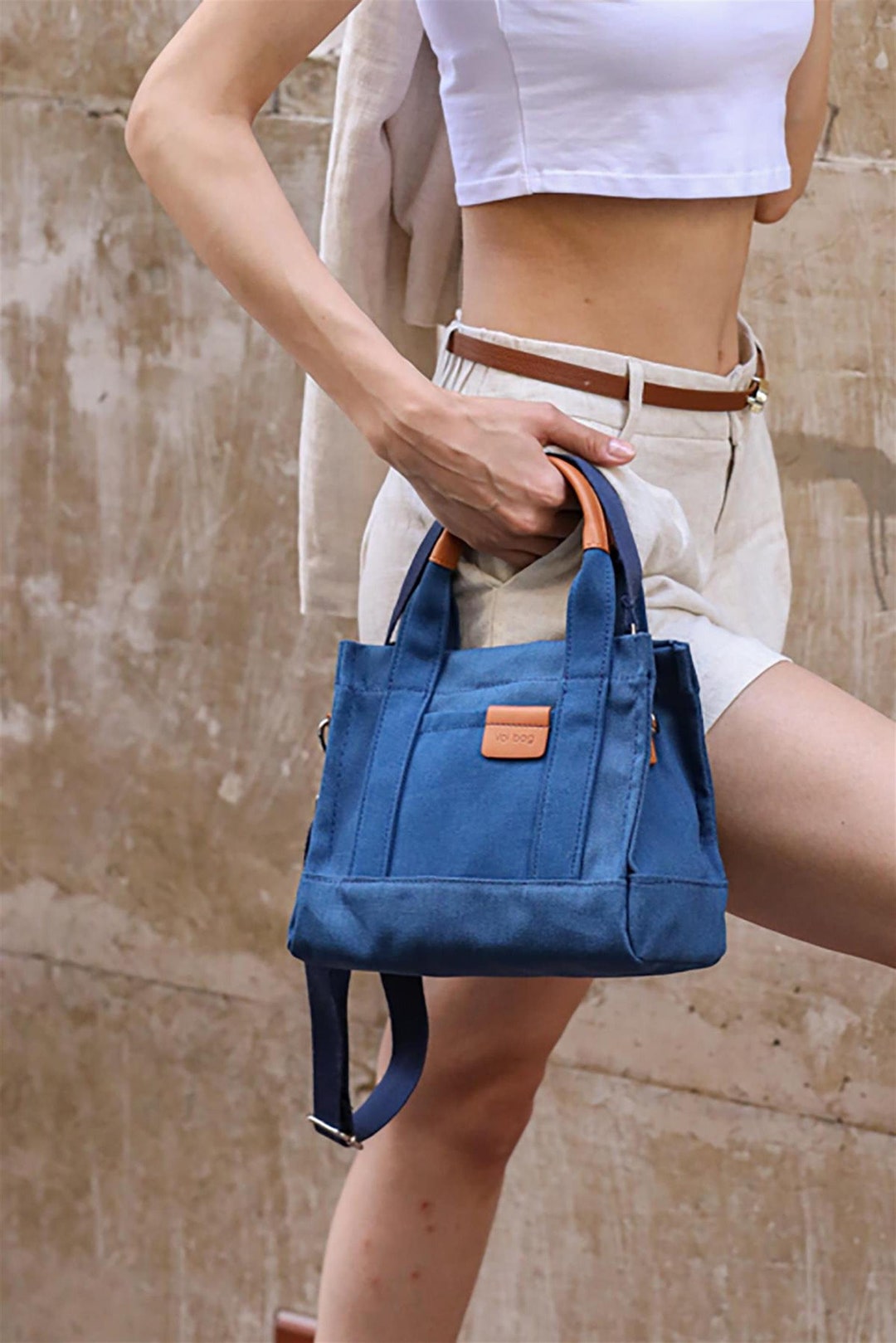 Small Tote Bag - Navy Blue Tote Bag - Mini Canvas Tote Bag - Women ...