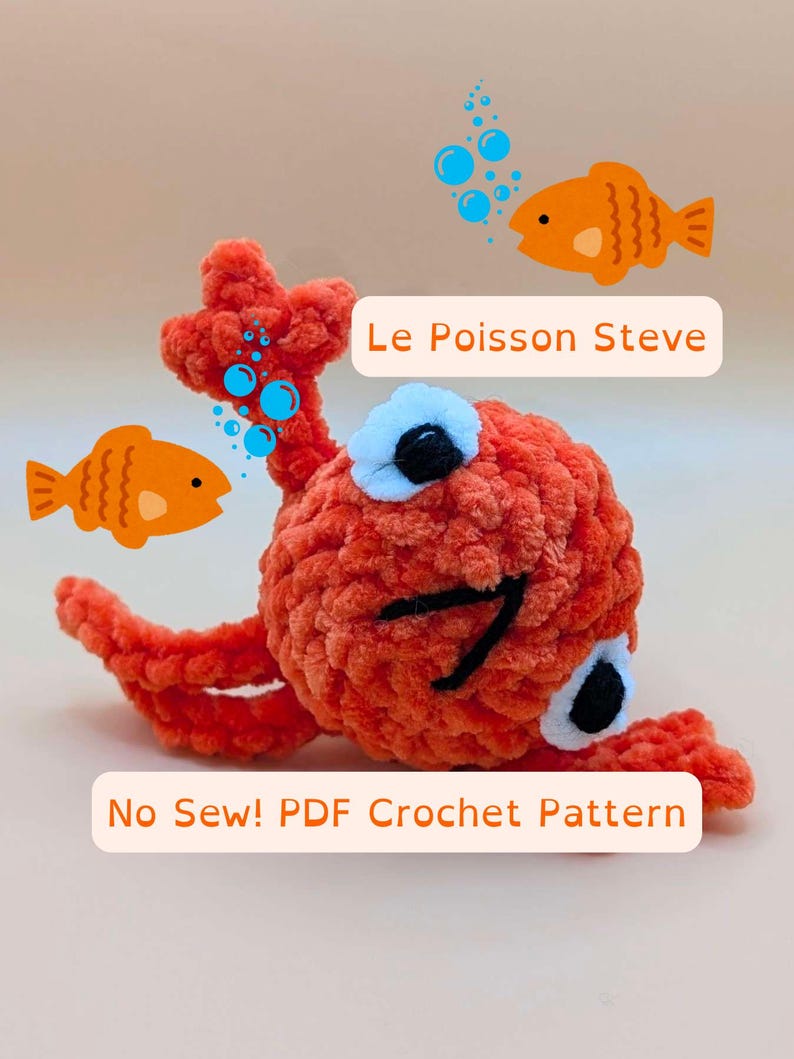 Le Poisson Steve Easy No Sew Crochet Pattern | Steve the Fish Crochet ...
