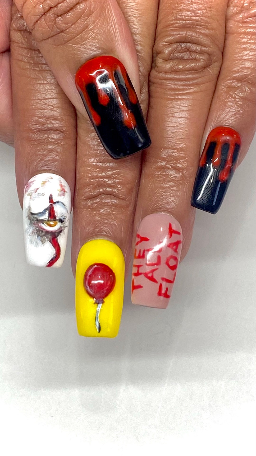 Killer Clown Halloween Gel Press on Nails, Handpainted Fake Nails ...