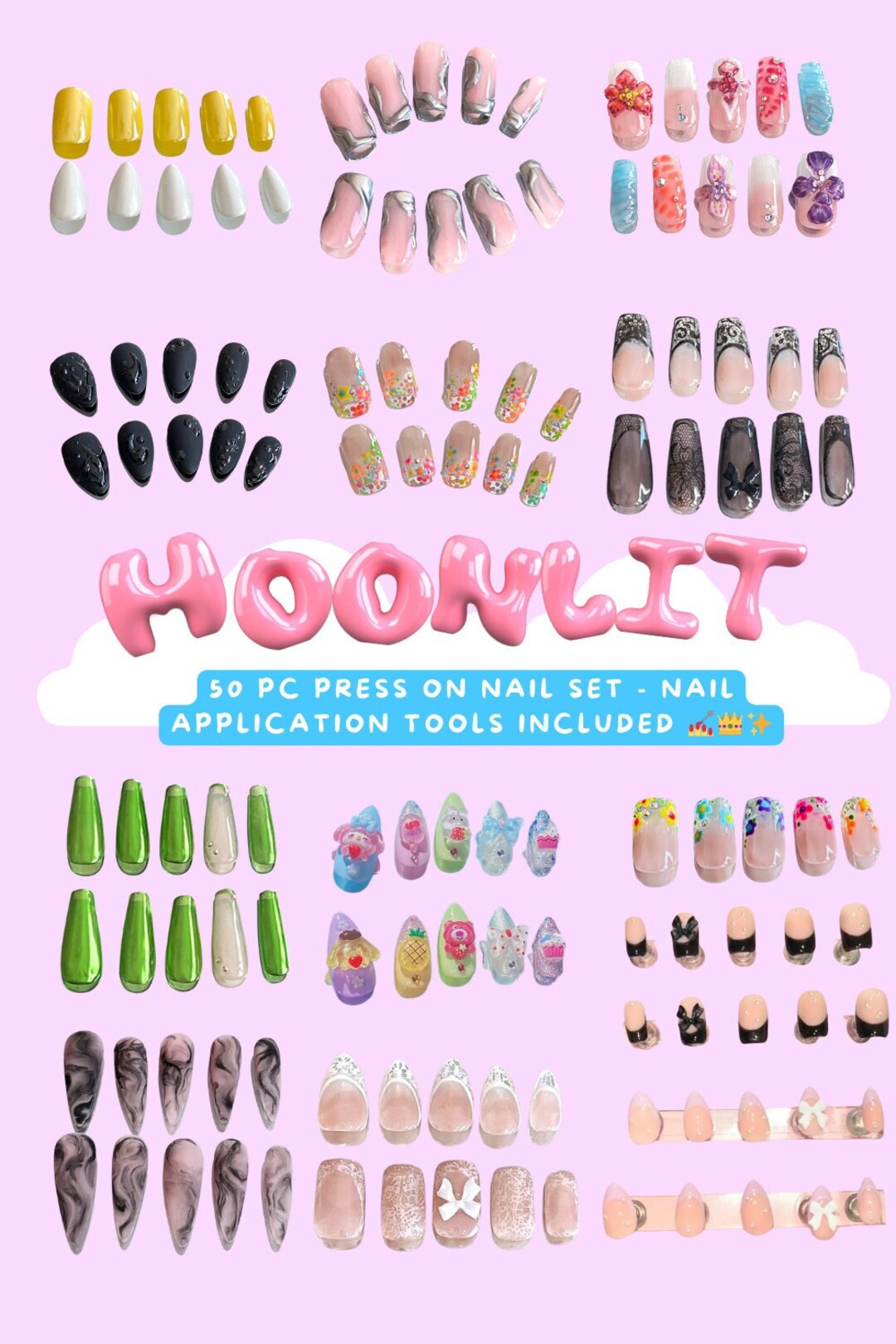 Lucky Scoop, Nail Bundle, 50 PC Press on Nail Set Spring Nails Fake ...