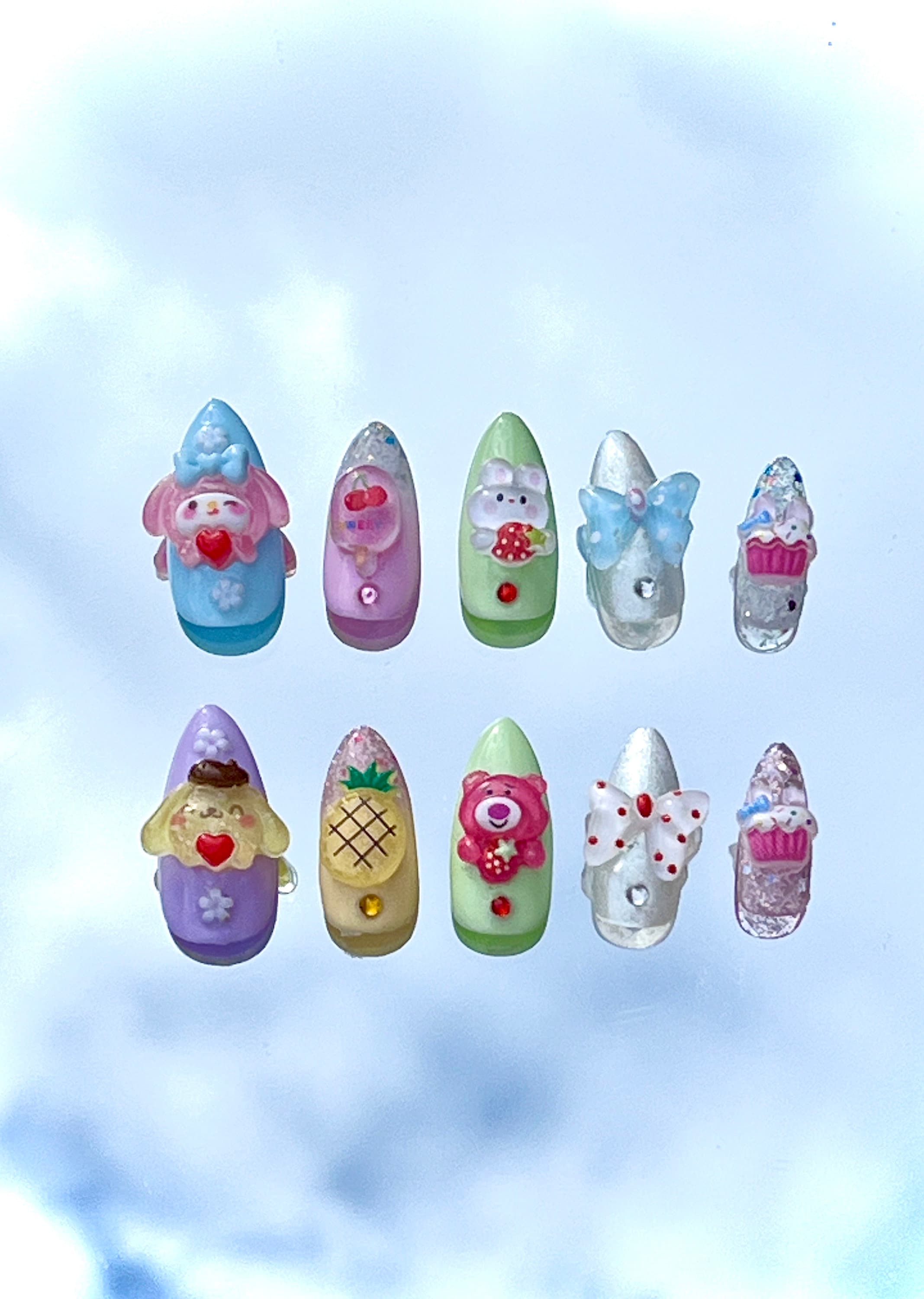 Custom Rainbow Sherbert Kawaii Spring Pastel Press On Nails Pastel