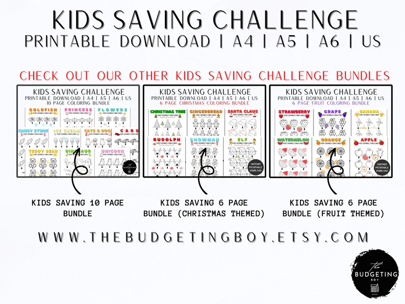Kids Savings Challenge Printable, Learn to Save, Childrens Money Saving ...