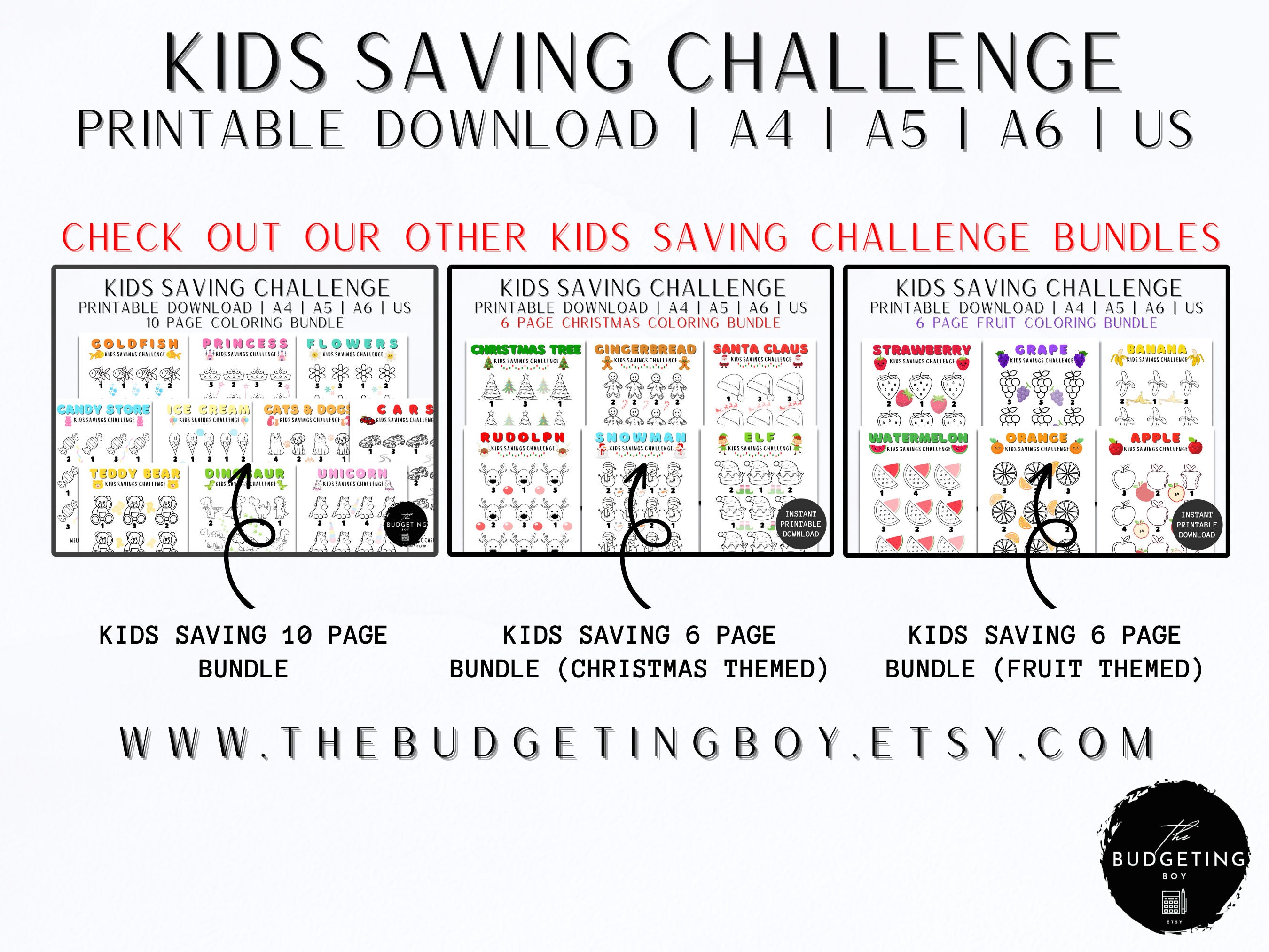 Kids Savings Challenge Printable, Learn to Save, Childrens Money Saving ...