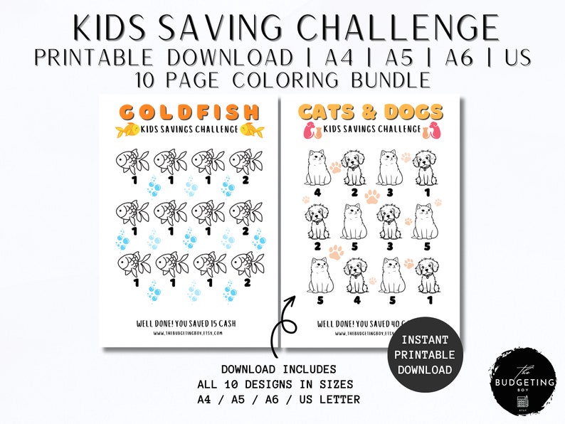 Kids Savings Challenge Printable, Learn to Save, Childrens Money Saving ...