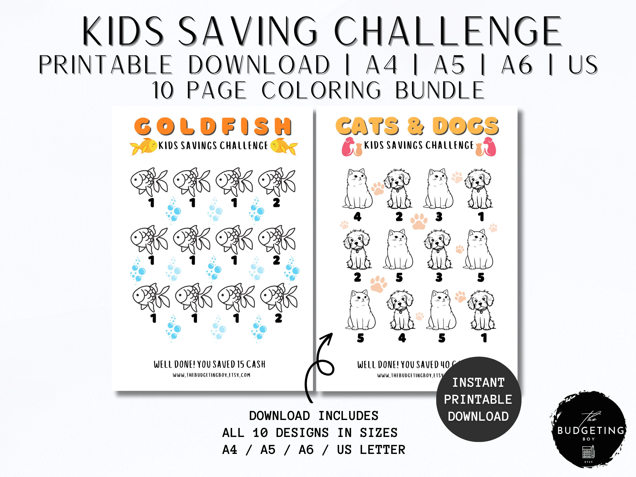 Kids Savings Challenge Printable, Learn to Save, Childrens Money Saving ...